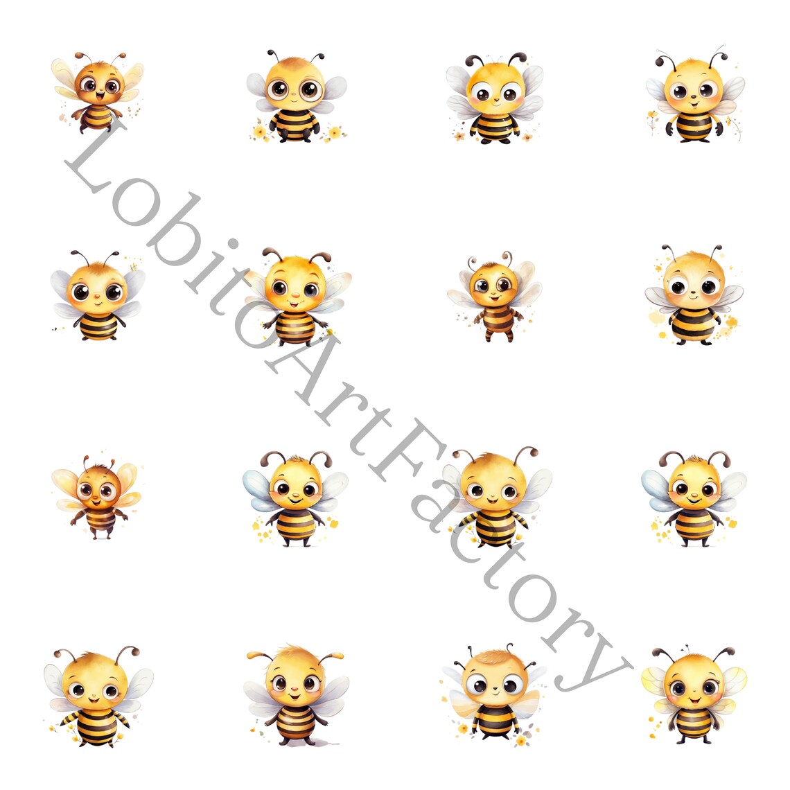 Watercolor Baby Honey Bee Cliparts, Cute Little Bees, PNG, 62 ...
