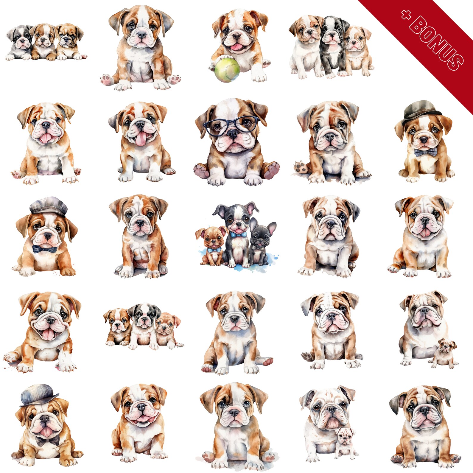 Watercolor Baby Bulldog Cliparts Bundle, PNG, 67 Illustrations ...