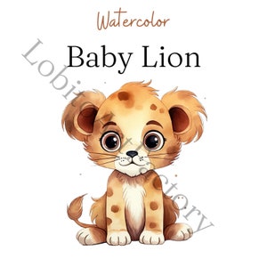 Watercolor Baby Lion Cliparts Bundle, PNG, 38 Illustrations, Little ...
