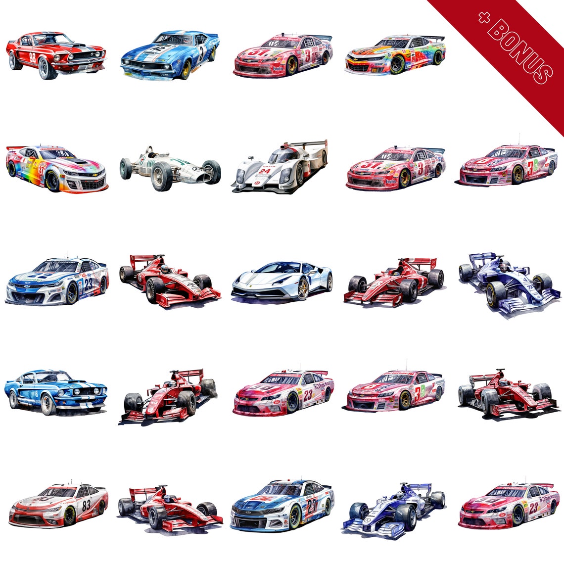 Watercolor Racing Car Cliparts Bundle, PNG, 45 Illustrations, Sports ...