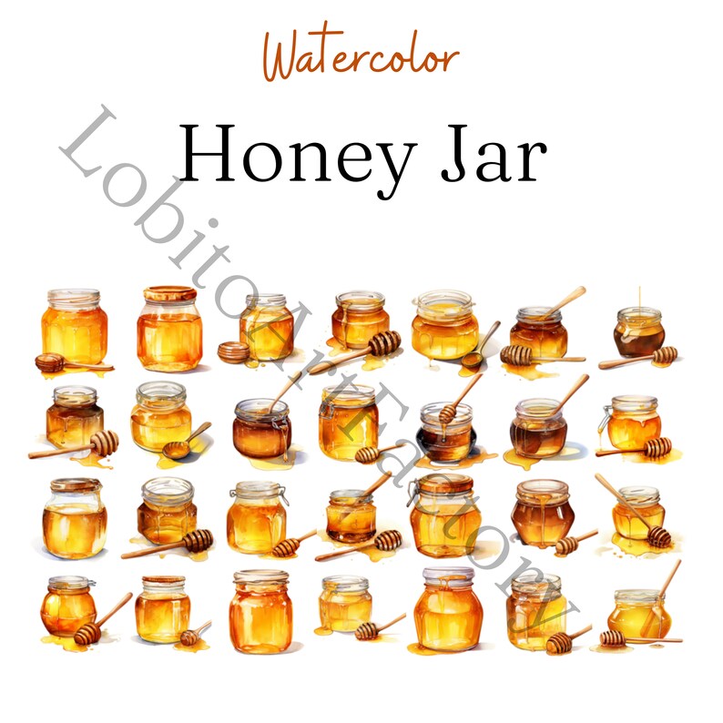 Watercolor Honey Jar Cliparts Bundle, PNG, 28 Illustrations, Sweet ...