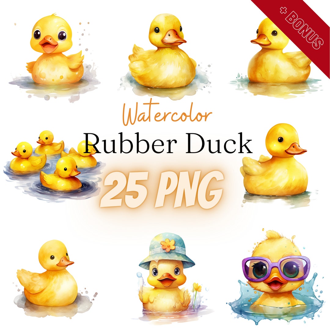 Watercolor Rubber Duck Cliparts Bundle, PNG, 25 Illustrations, Rubber ...