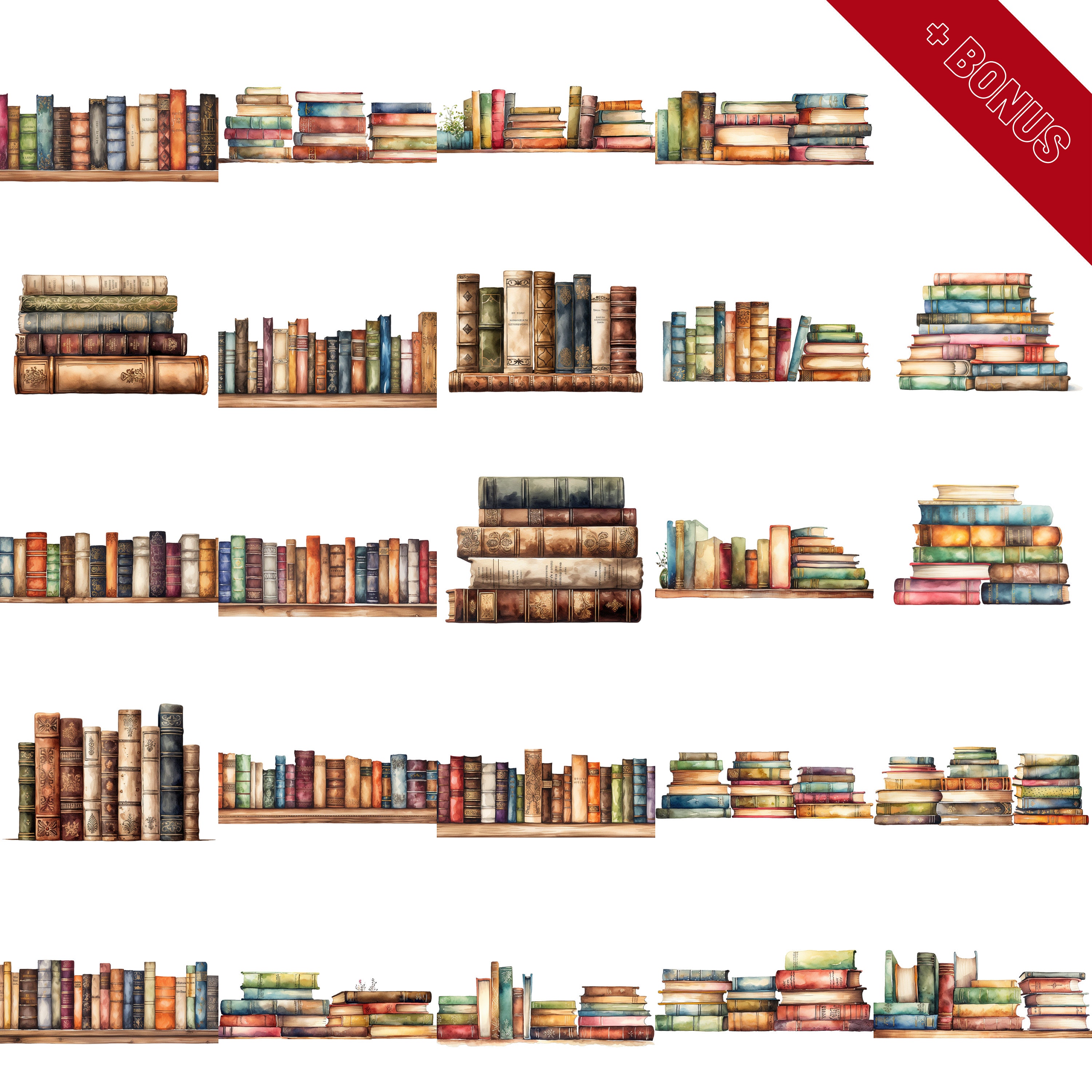 Watercolor Clipart Book Border Bundle, PNG, 51 Illustrations, Old Book ...