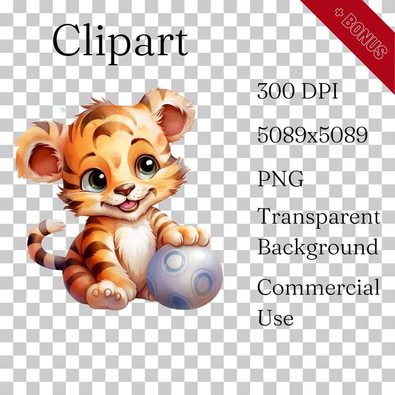 Watercolor Baby Tiger Cliparts Bundle, 40 PNG, Cute Tiger Cub, Safari ...