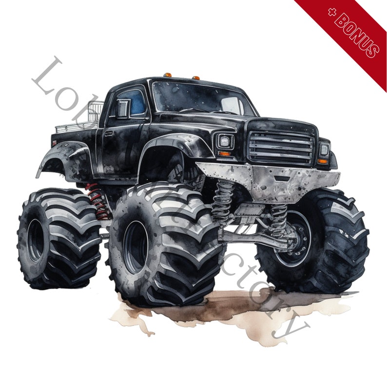 Watercolor Monster Truck Cliparts Bundle, Watercolor Monstertruck ...