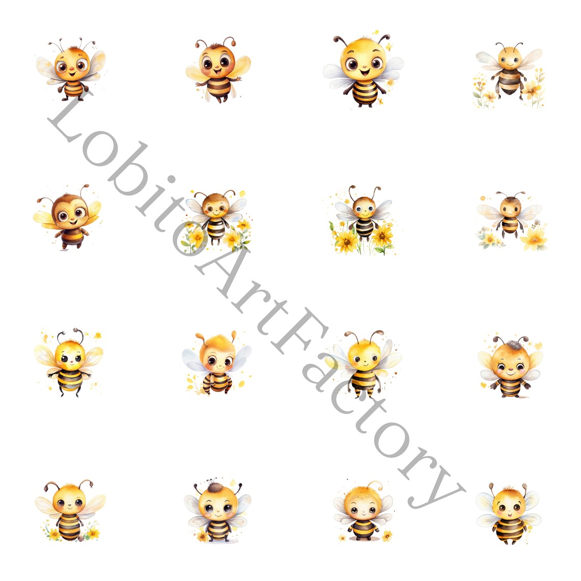 Watercolor Baby Honey Bee Cliparts, Cute Little Bees, PNG, 62 ...