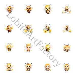 Watercolor Baby Honey Bee Cliparts, Cute Little Bees, PNG, 62 ...
