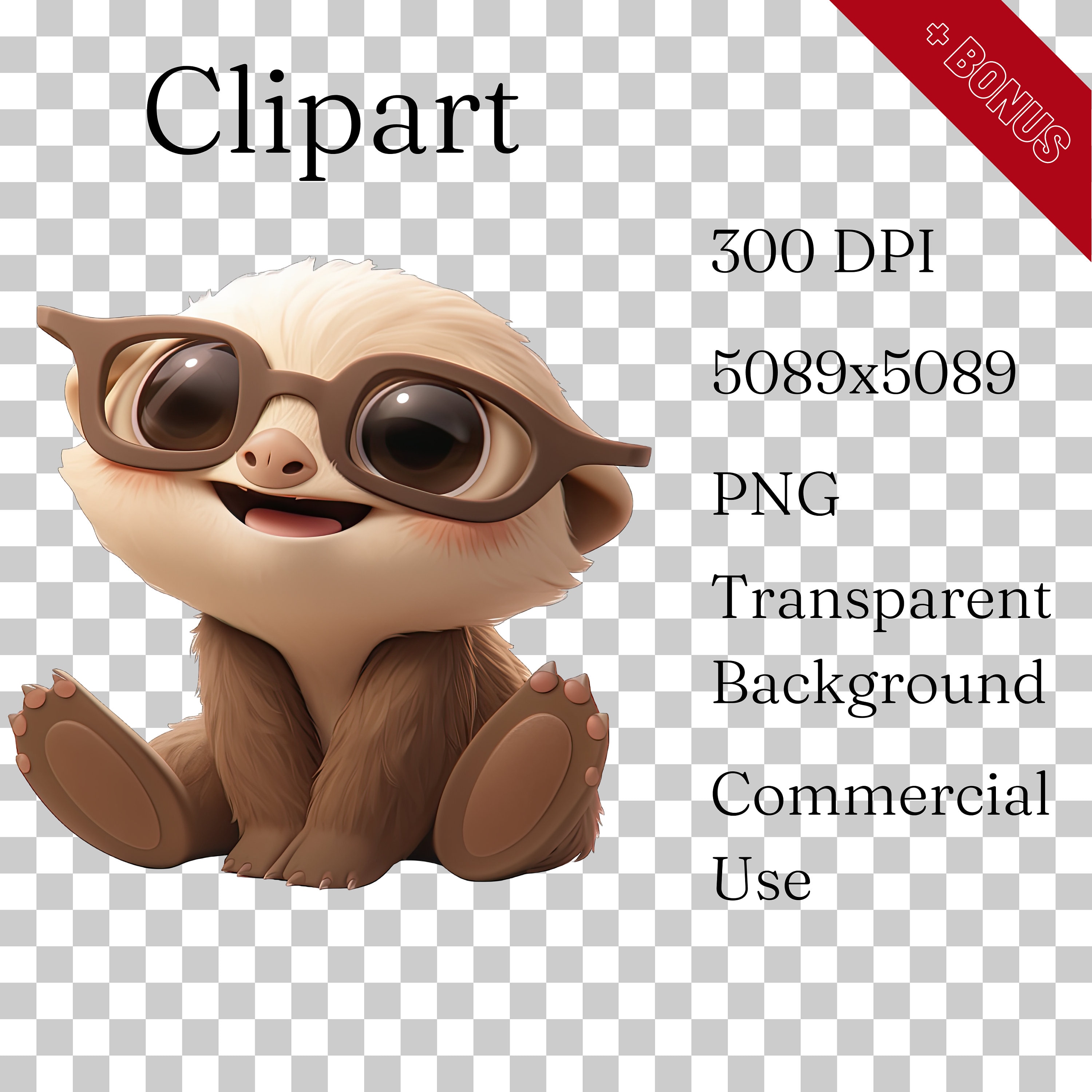 Cartoon Baby Sloth Cliparts Bundle, PNG, 19 Illustrations, Watercolor ...