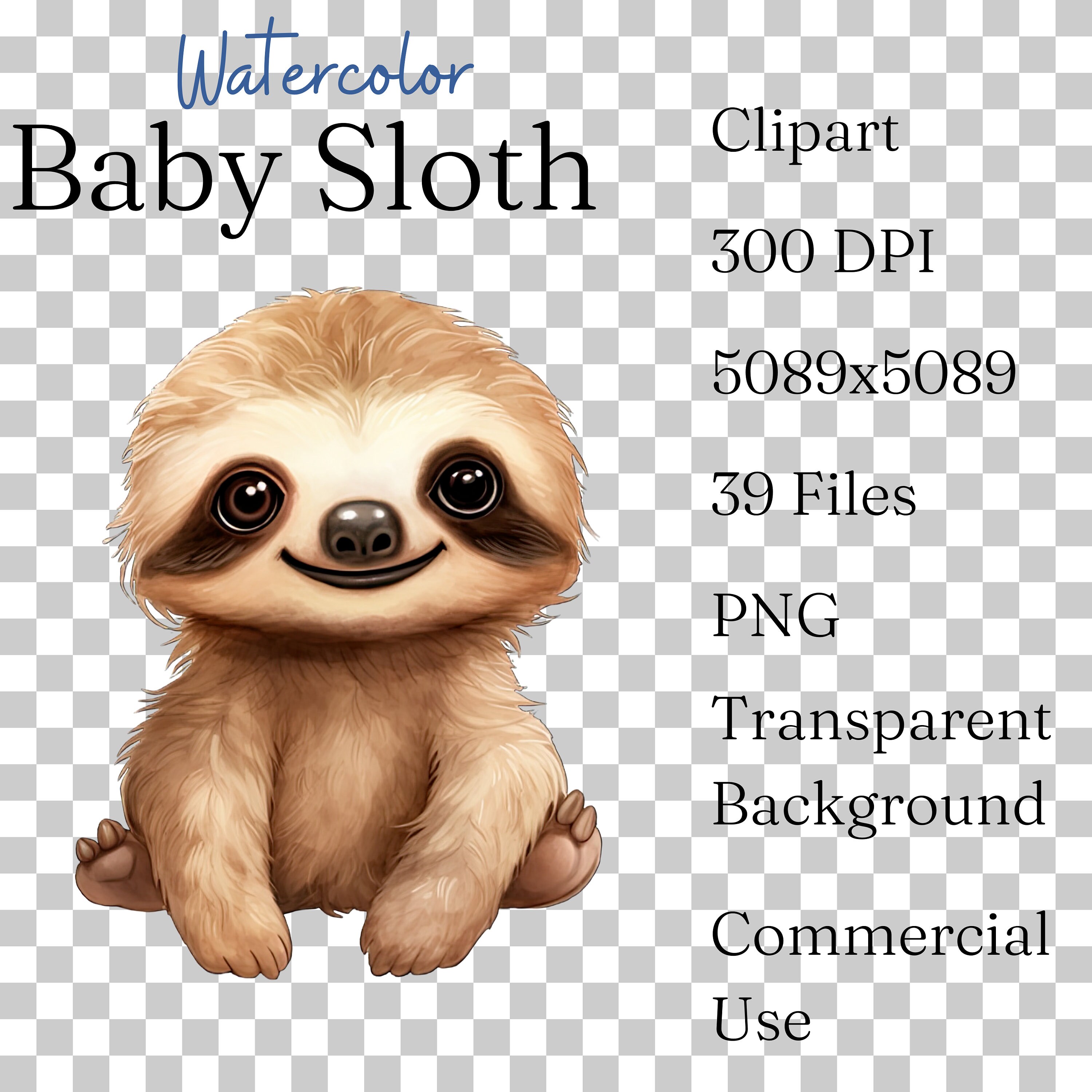 Watercolor Baby Sloth Cliparts Bundle, PNG, 39 Illustrations, Baby ...