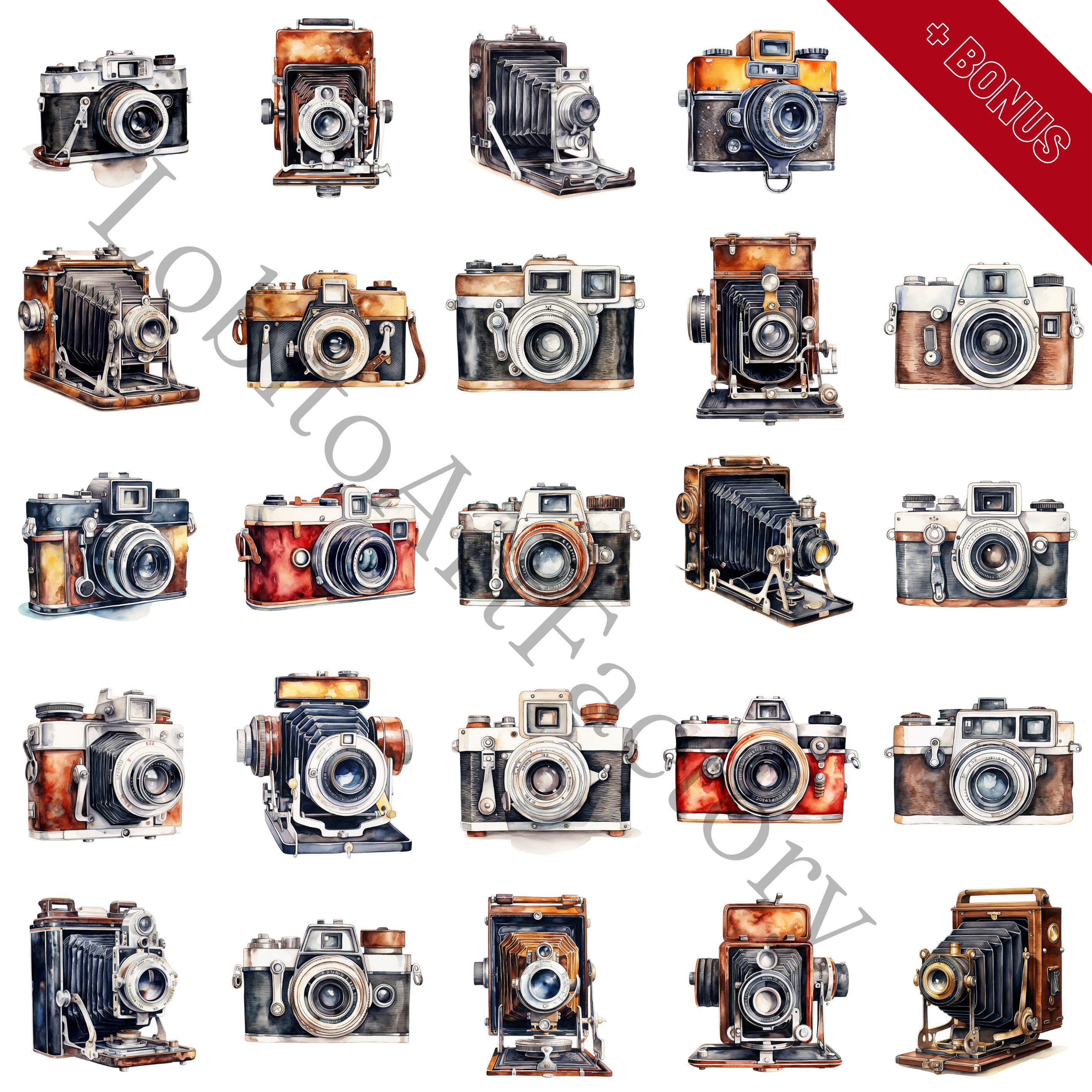 Watercolor Vintage Camera Cliparts Bundle, Watercolor Camera, Antique ...