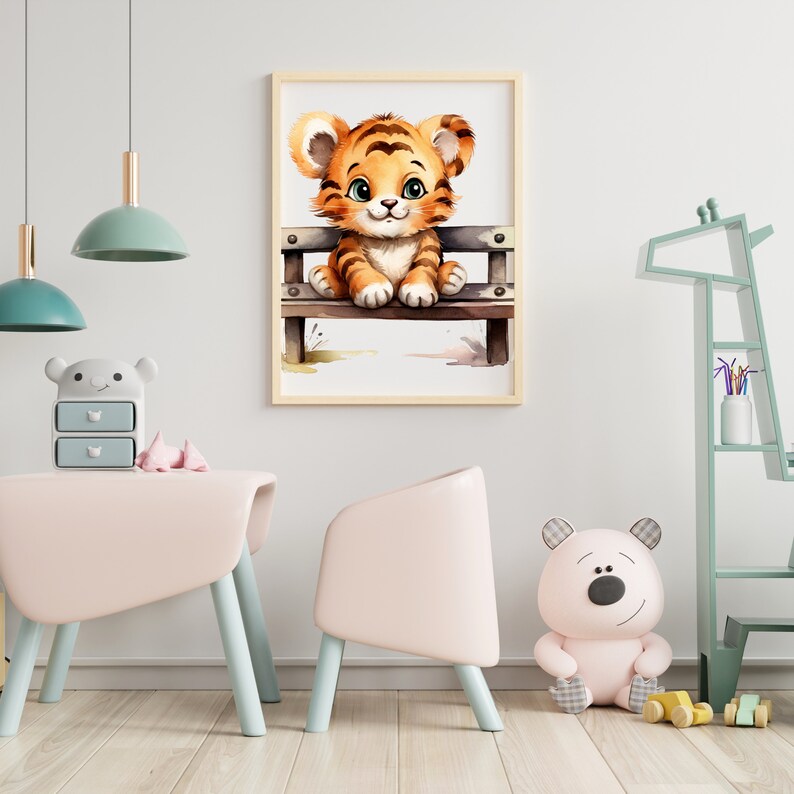 Watercolor Baby Tiger Cliparts Bundle, 40 PNG, Cute Tiger Cub, Safari ...