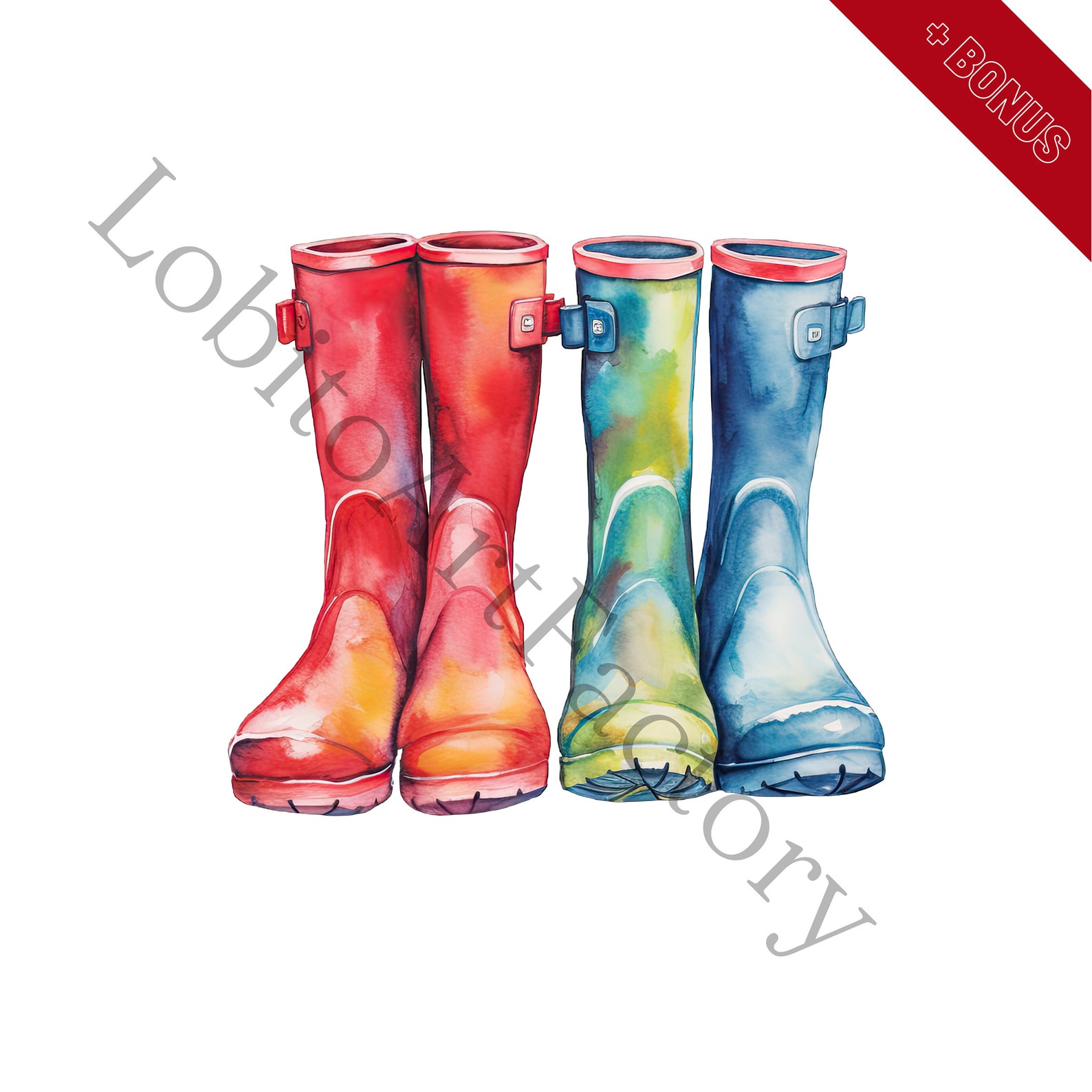 Watercolor Rain Boot Cliparts Bundle, PNG, 19 Illustrations, Rainboots ...