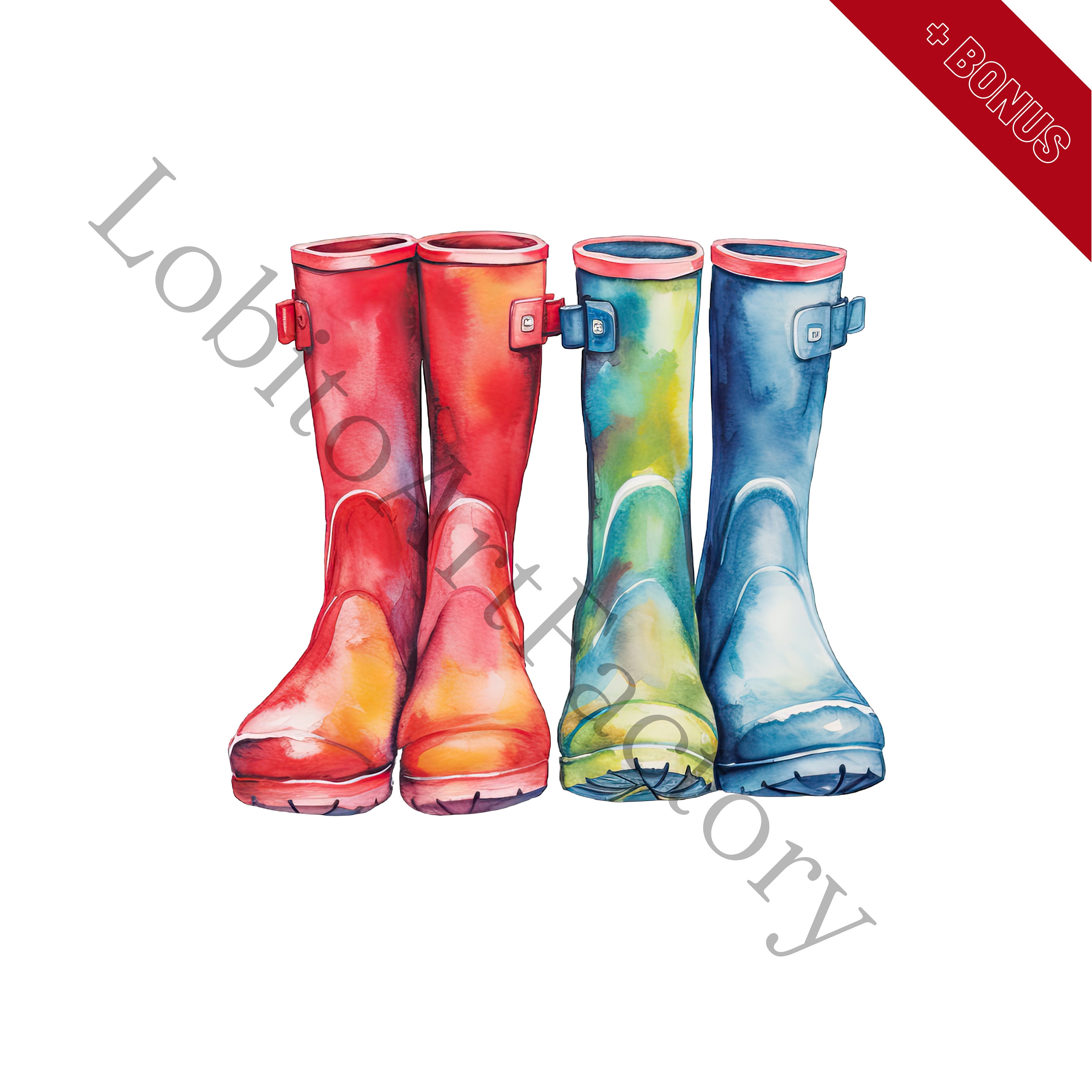 Watercolor Rain Boot Cliparts Bundle, PNG, 19 Illustrations, Rainboots ...