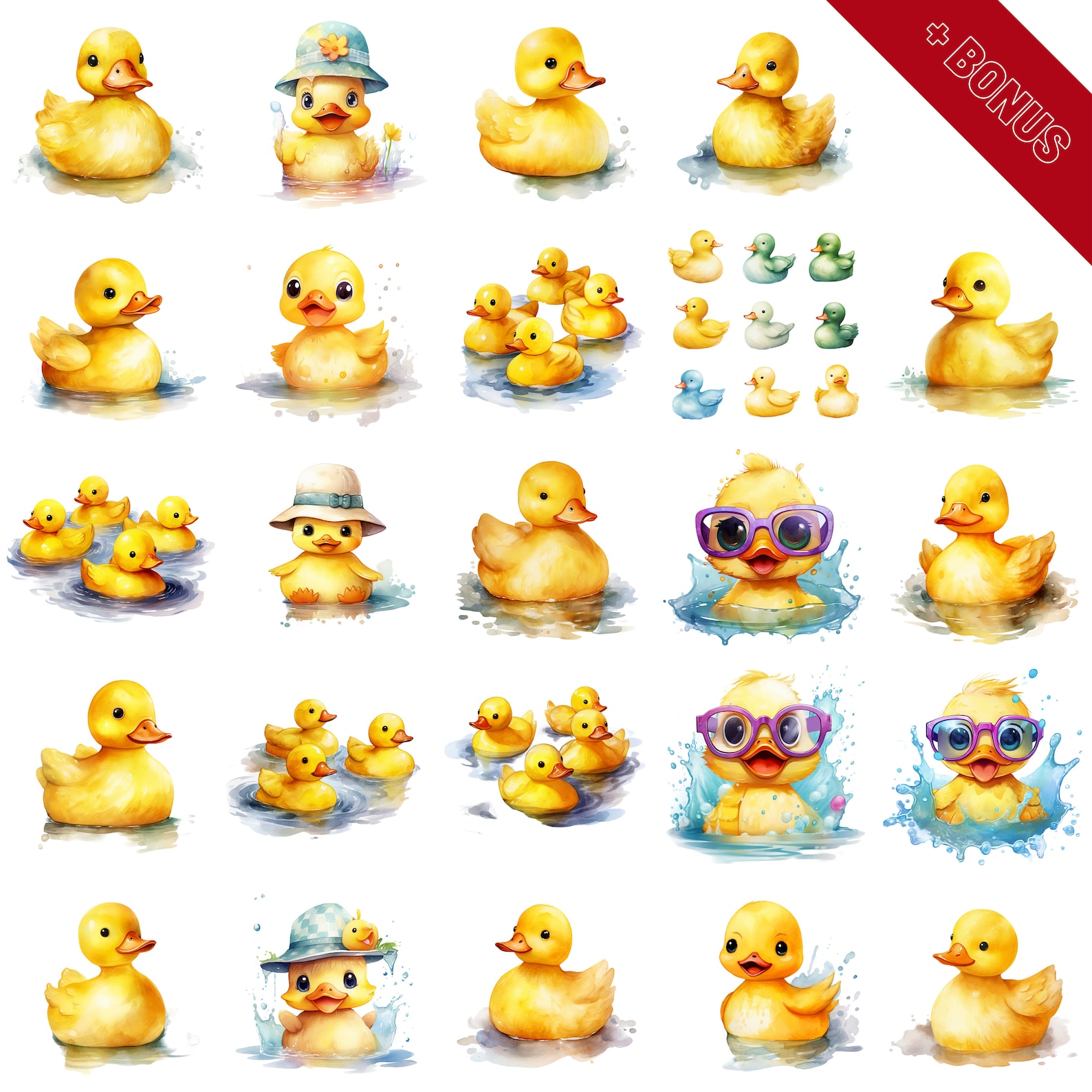 Watercolor Rubber Duck Cliparts Bundle, PNG, 25 Illustrations, Rubber ...