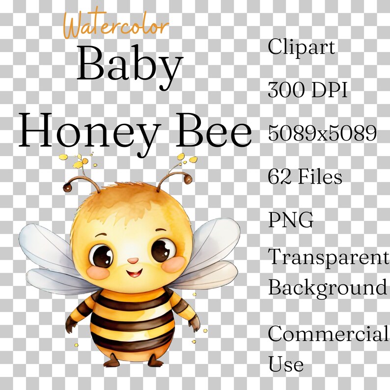 Watercolor Baby Honey Bee Cliparts, Cute Little Bees, PNG, 62 ...