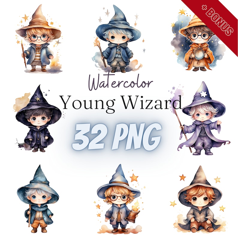Watercolor Young Wizard Cliparts Bundle PNG 32 - Etsy
