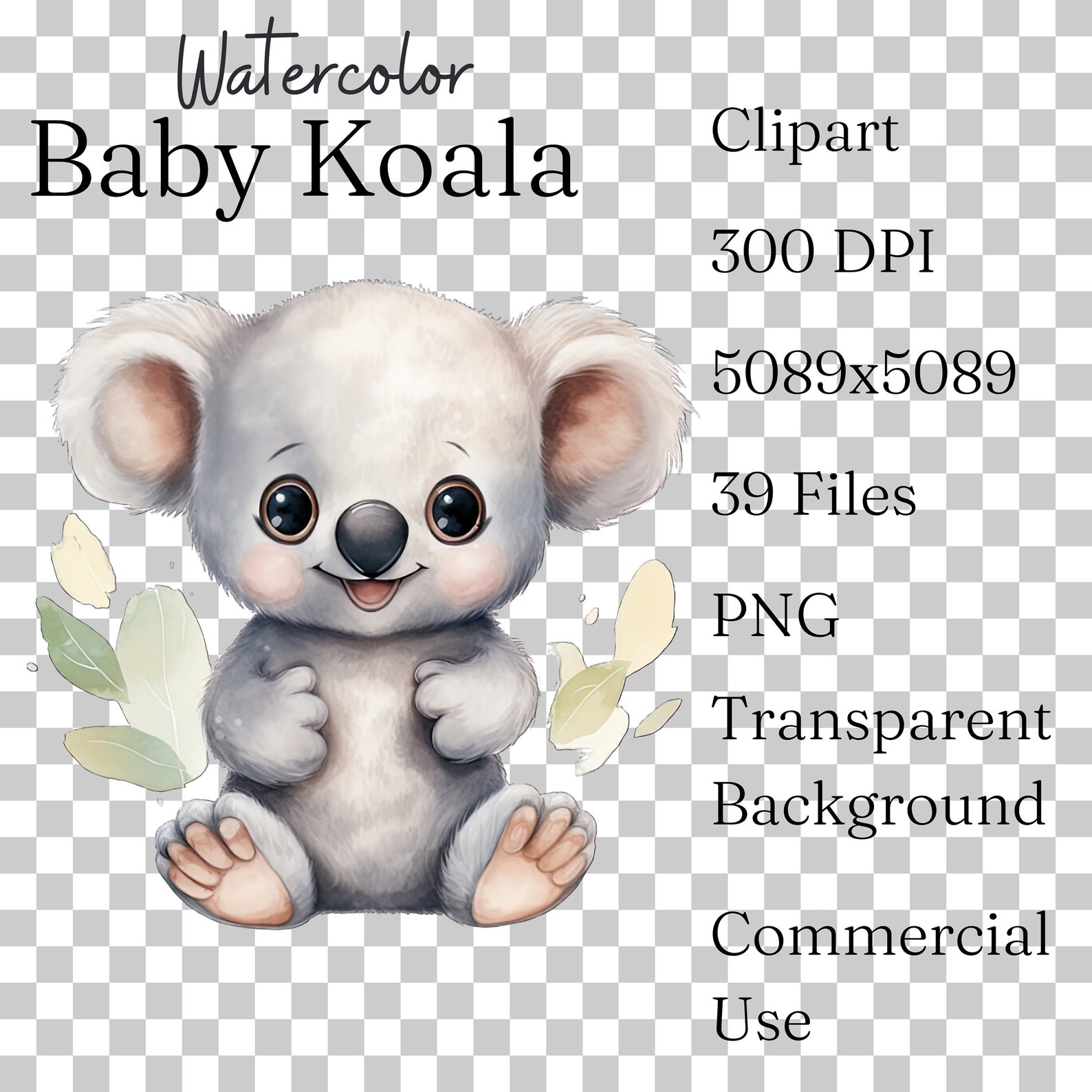 Watercolor Baby Koala Cliparts Bundle, PNG, 39 Illustrations, Koala ...