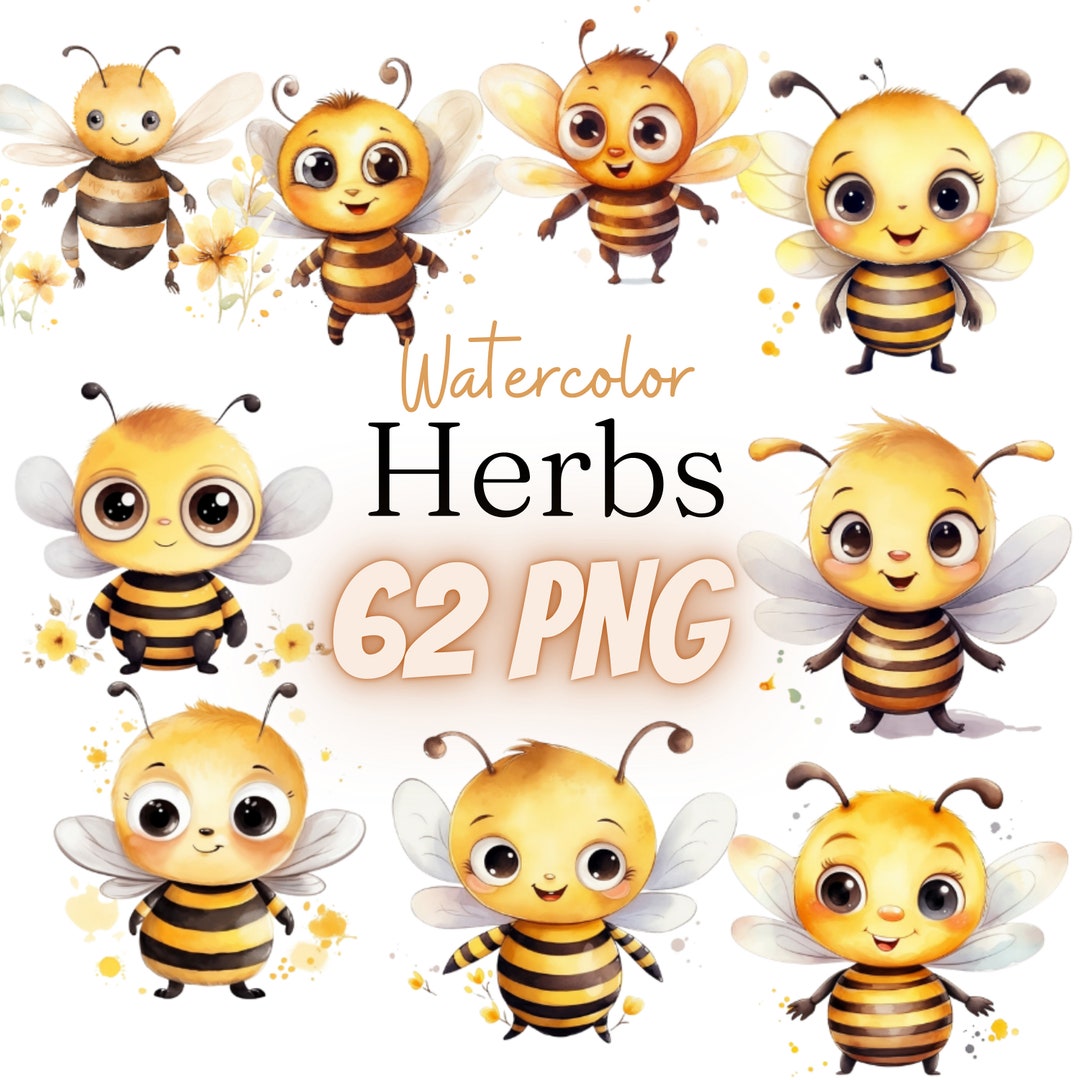 Watercolor Baby Honey Bee Cliparts Cute Little Bees PNG 62 - Etsy