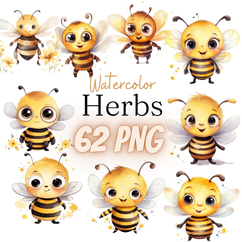 Watercolor Baby Honey Bee Cliparts Cute Little Bees PNG 62 - Etsy