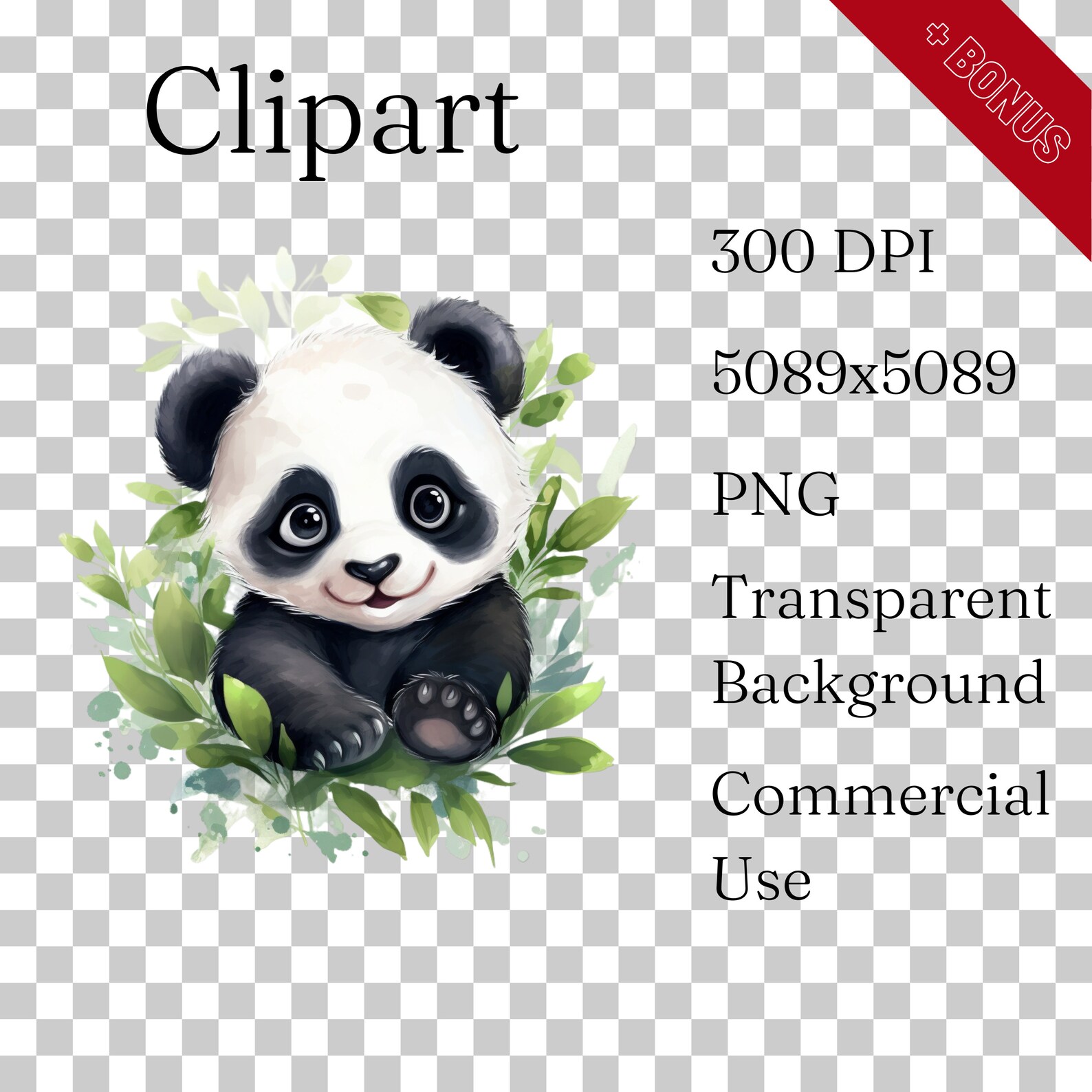 Watercolor Baby Panda Cliparts Bundle, 37 PNG, Watercolor Panda, Panda ...