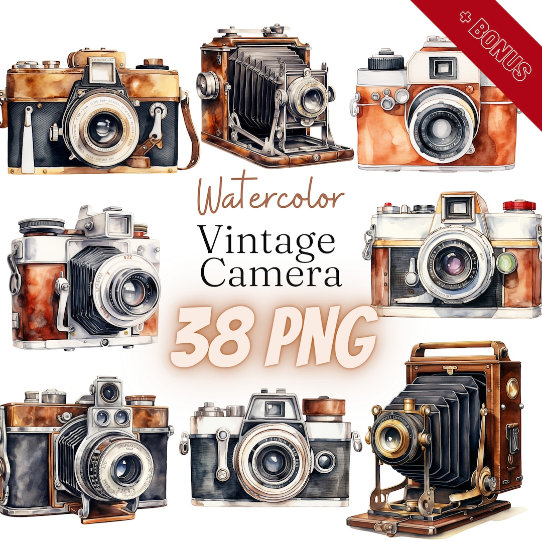Watercolor Vintage Camera Cliparts Bundle, Watercolor Camera, Antique ...