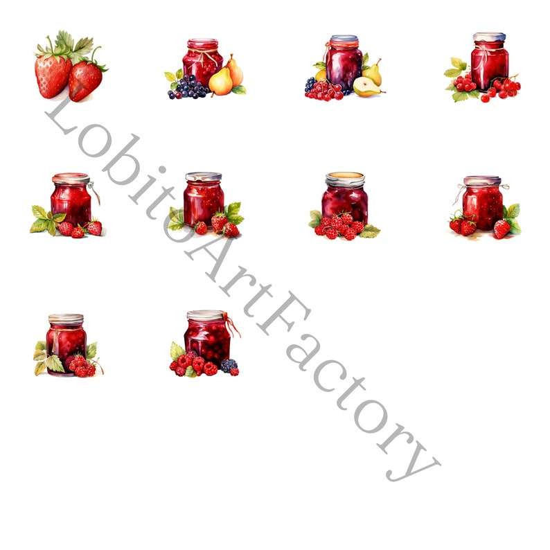 Watercolor Jam Cliparts, PNG, 42 Illustrations, Jars of Jam, Breakfast ...