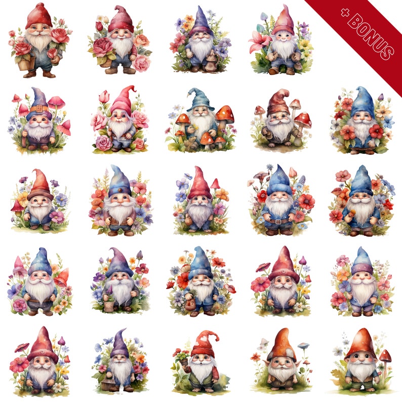 Watercolor Gnome Cliparts Bundle, 36 PNG, Garden Gnome, Gnome, Garden ...