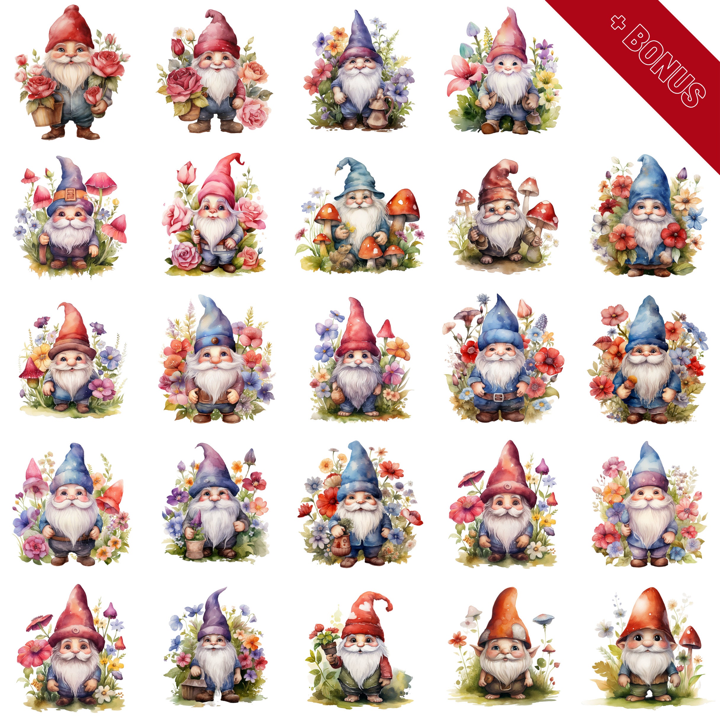 Watercolor Gnome Cliparts Bundle, 36 PNG, Garden Gnome, Gnome, Garden ...
