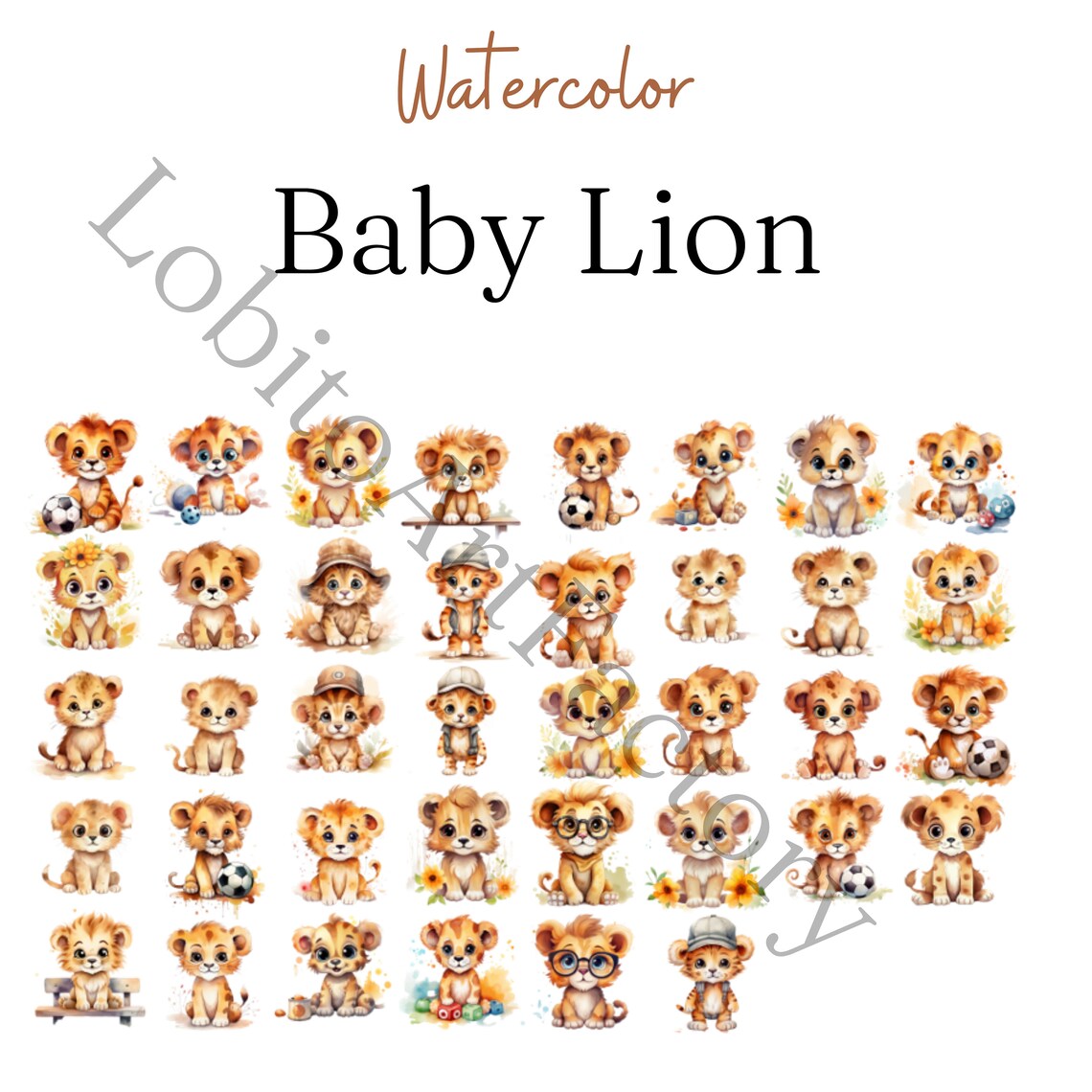 Watercolor Baby Lion Cliparts Bundle PNG 38 Illustrations - Etsy