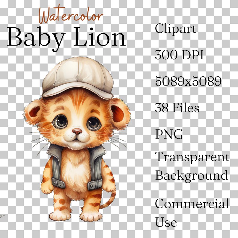 Watercolor Baby Lion Cliparts Bundle, PNG, 38 Illustrations, Little ...