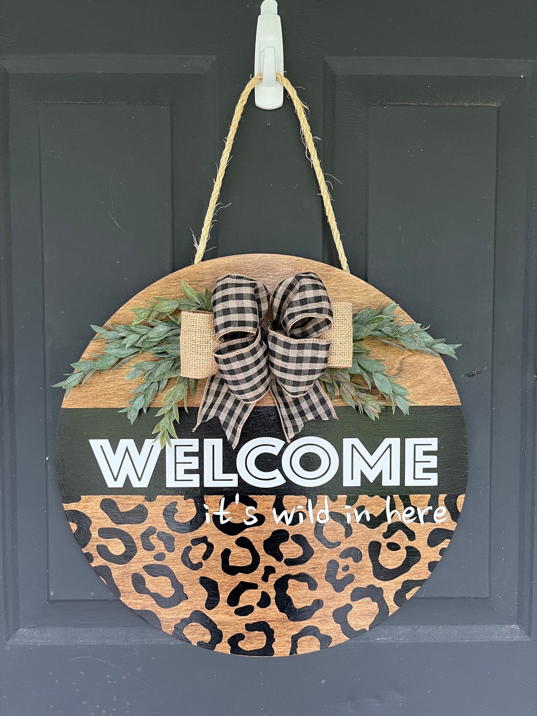 Leopard Print Wooden Sign Front Door Decor Welcome Sign Front Door Sign ...
