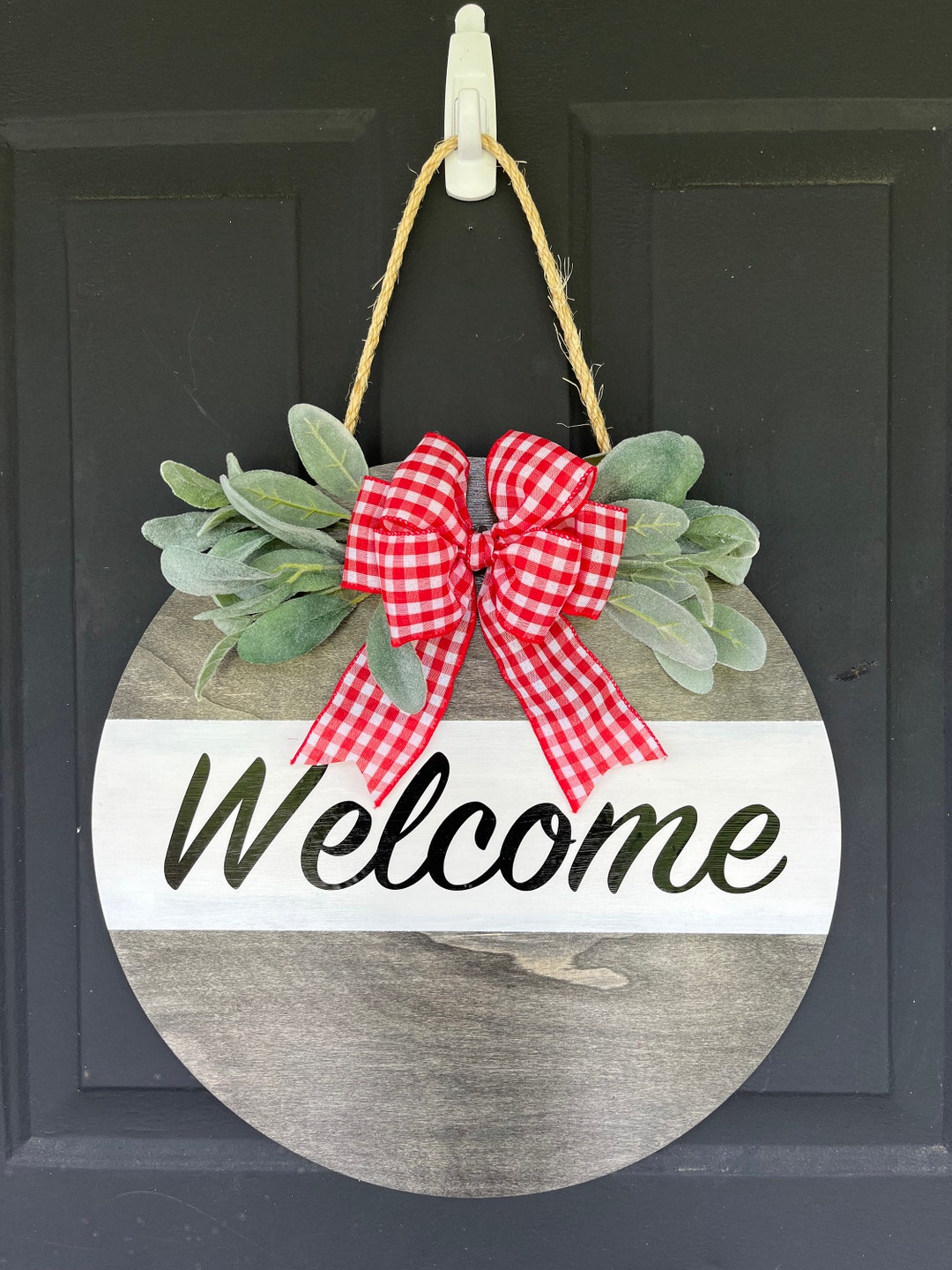 Round Wood Welcome Sign Door Decor Welcome Sign Last Name Personalized ...