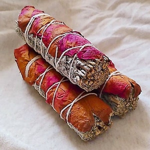 Sage and Rose Incense Sticks- Blue Sage, Rose Petals, Smoke Cleansing, Pagan, Wiccan, Smudge ...