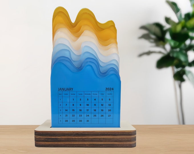2024 Artisan Ocean Waves Desk Calendar Premium Acrylic & Poplar Wood ...