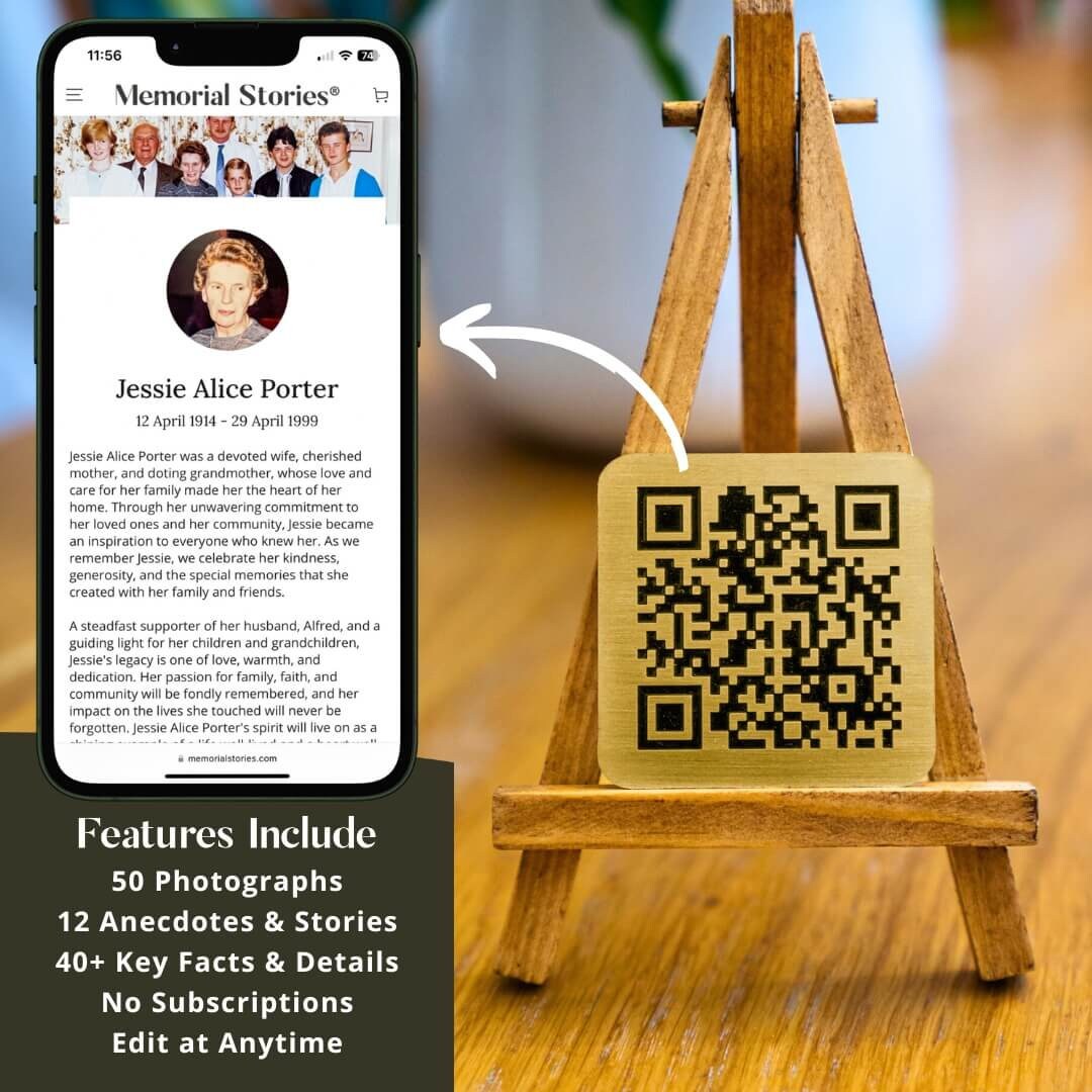 Brass QR Code Memorial Plaque & Memorial Story Page: Square, 50 Mm X 50 ...