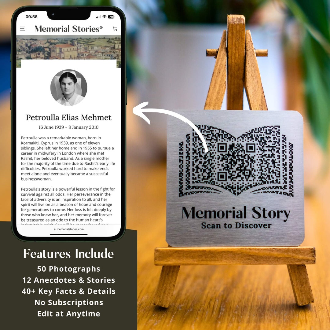 Steel QR Code Memorial Plaque & Memorial Story Page: Square 70 - Etsy