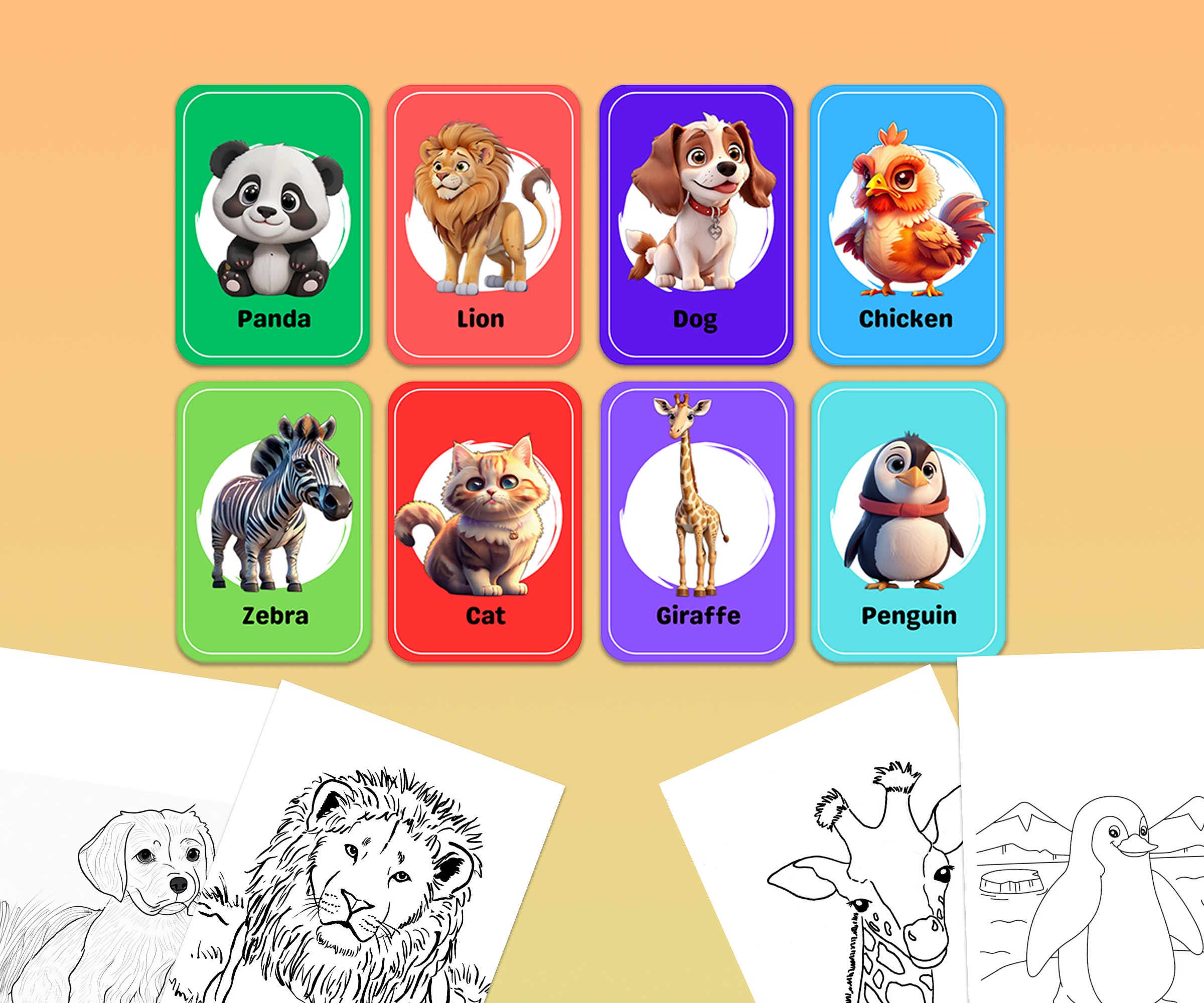 ANIMAL FLASHCARDS Free Coloring Book 8 Animal Flashcards Flashcards PDF ...