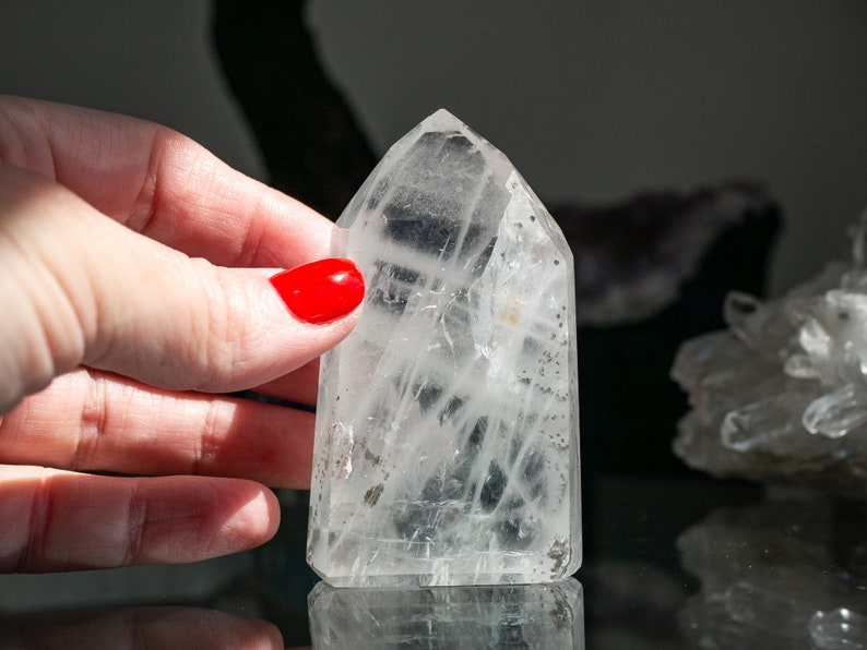 Girasol Quartz Tower With Pyrite: Crystal Energy Amplifier for Clarity ...