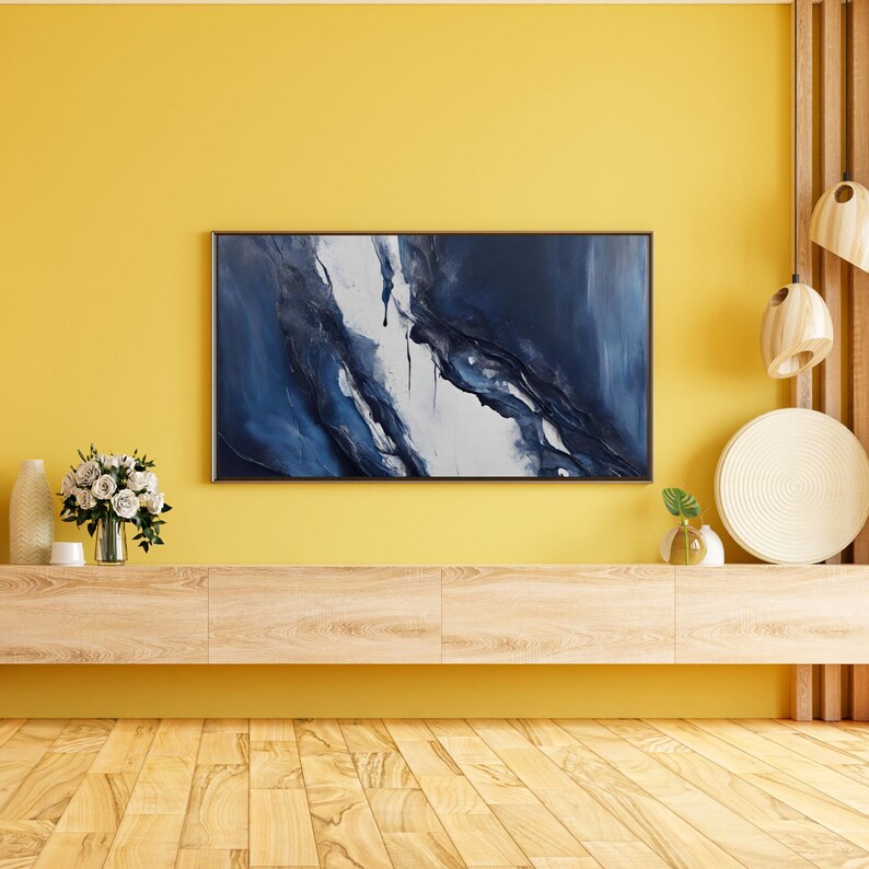 Samsung Frame TV Art | Texture Modern Abstract Oil Painting | Blue ...