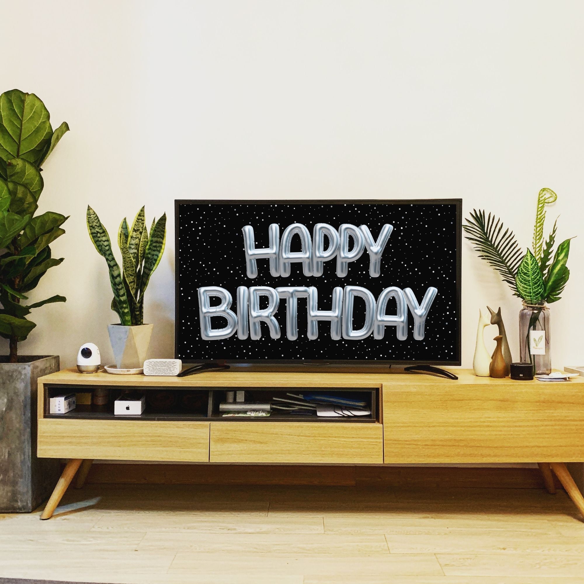 Happy Birthday TV Frame Silver Birthday Balloons Tv Frame Samsung Frame ...
