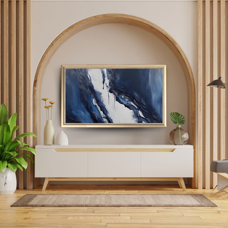 Samsung Frame TV Art | Texture Modern Abstract Oil Painting | Blue ...