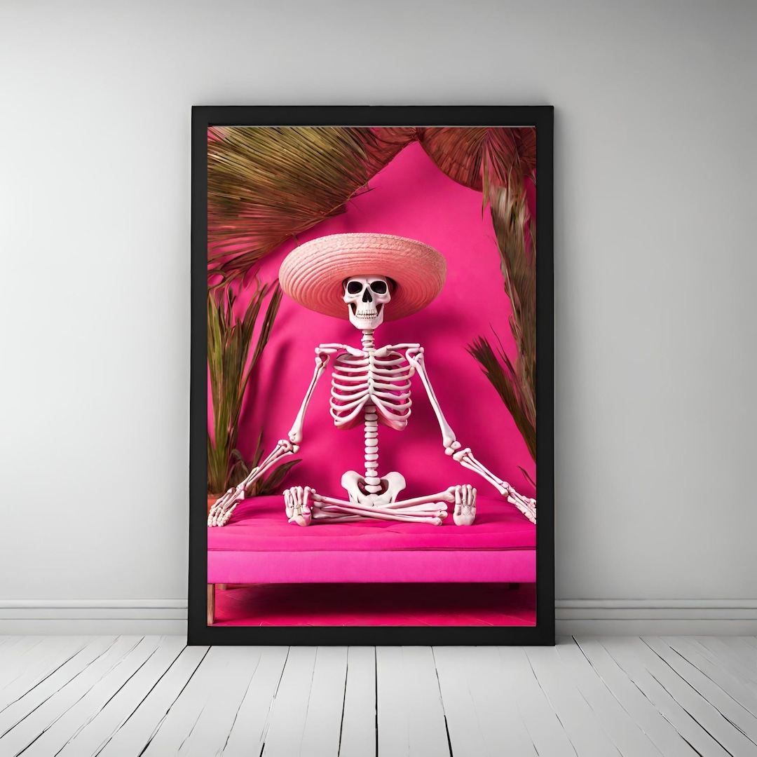Pink Halloween Printable | Fun Skeleton Wall Art | Pink Skeleton Decor ...