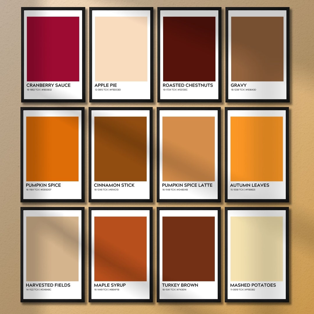 Pantone Thanksgiving Printable | Set of 12 Prints | Fall Autumn Wall ...