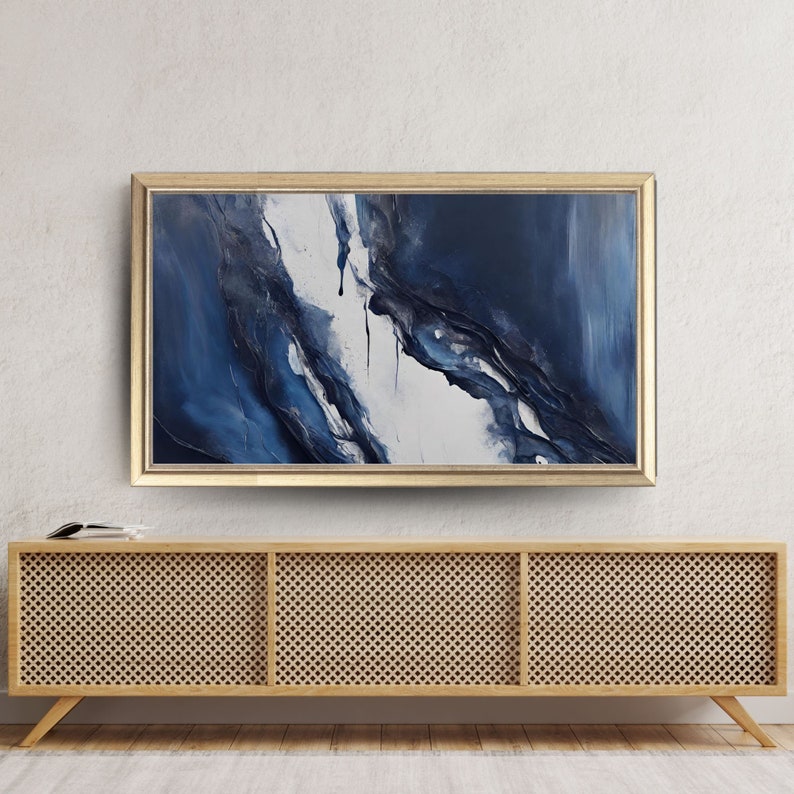 Samsung Frame TV Art | Texture Modern Abstract Oil Painting | Blue ...