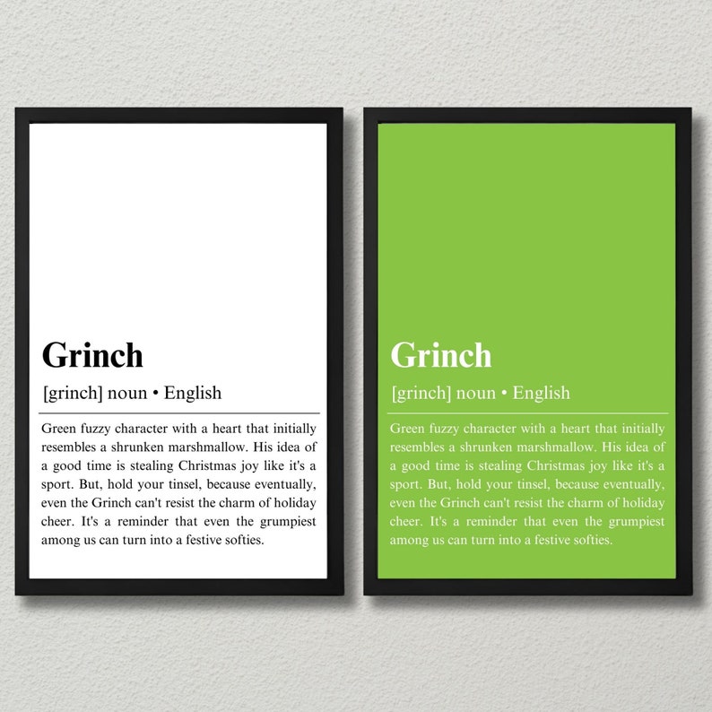 Grinch Definition Poster Printable Set of 2 Print Colors - Etsy UK