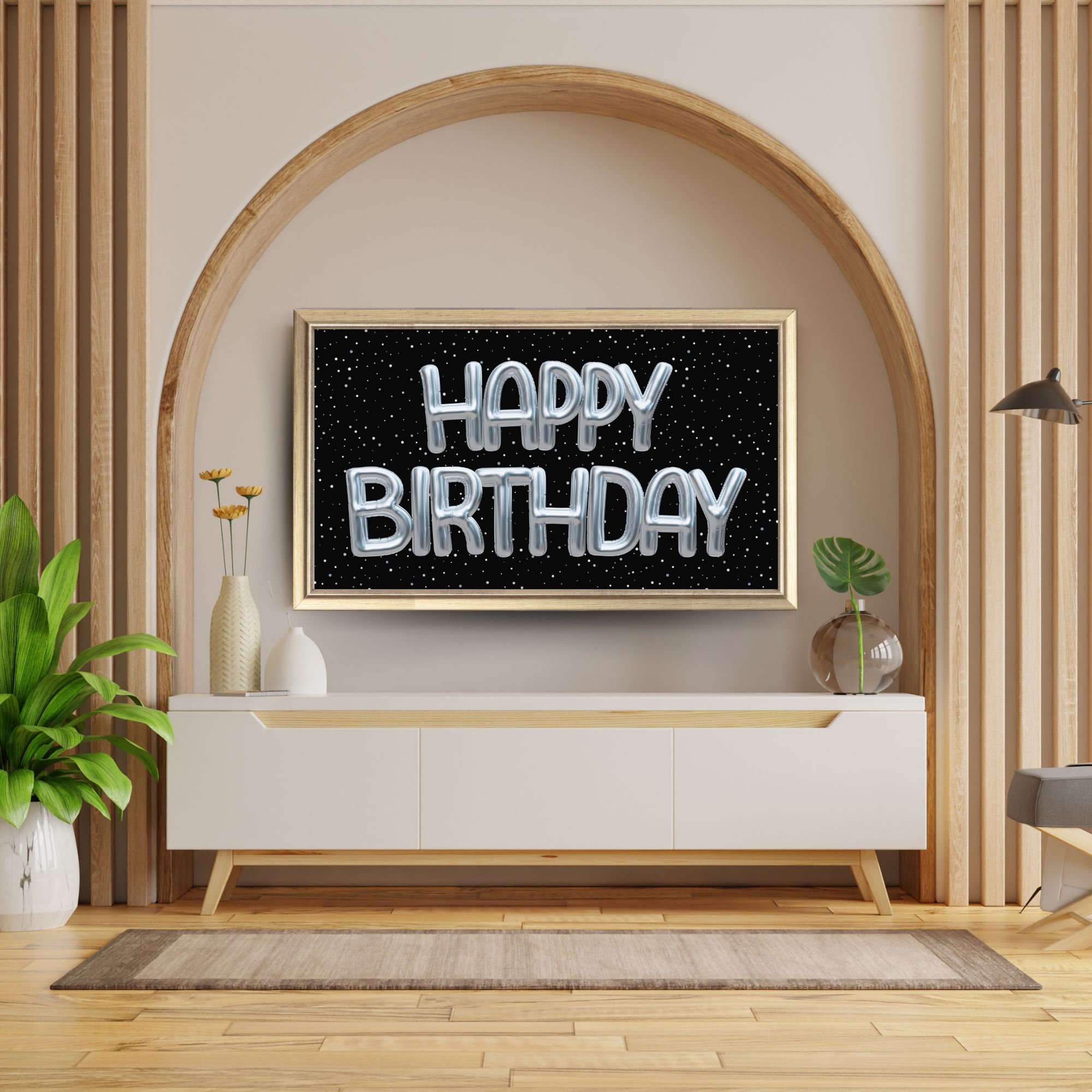 Happy Birthday TV Frame Silver Birthday Balloons Tv Frame Samsung Frame ...