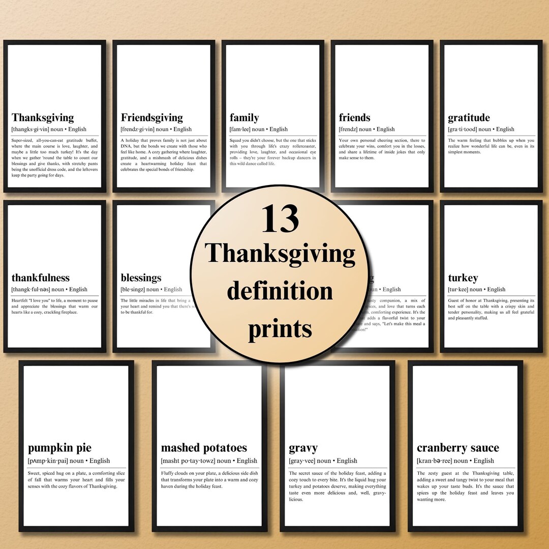 Thanksgiving Set of 13 Definition Posters Printable | Definition Sign ...