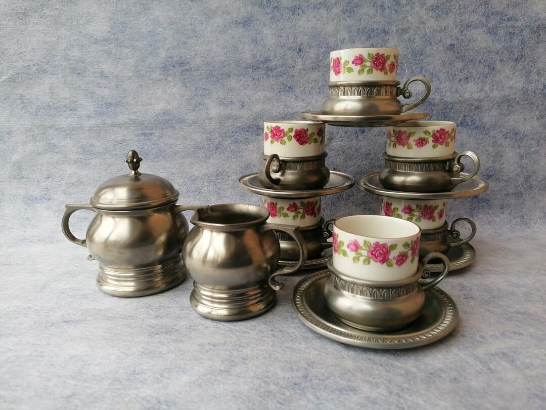 Antique 60s Germany WMF Zinn Espresso/tea Mugs Cups Set Creamerjar/wmf ...