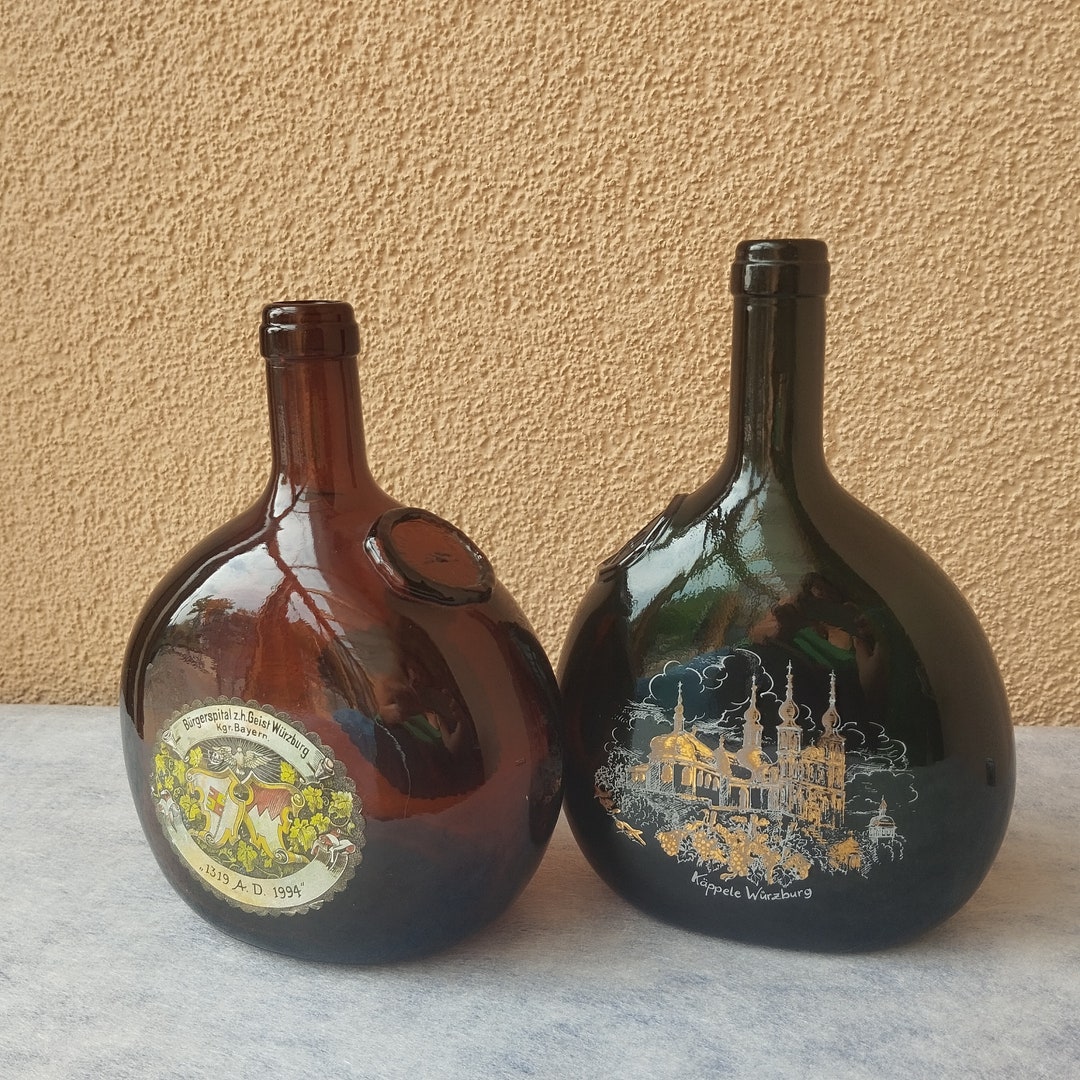 Vintage German Franken Wine Bottles: 1991 1992 Empty Bocksbeutel, Empty ...