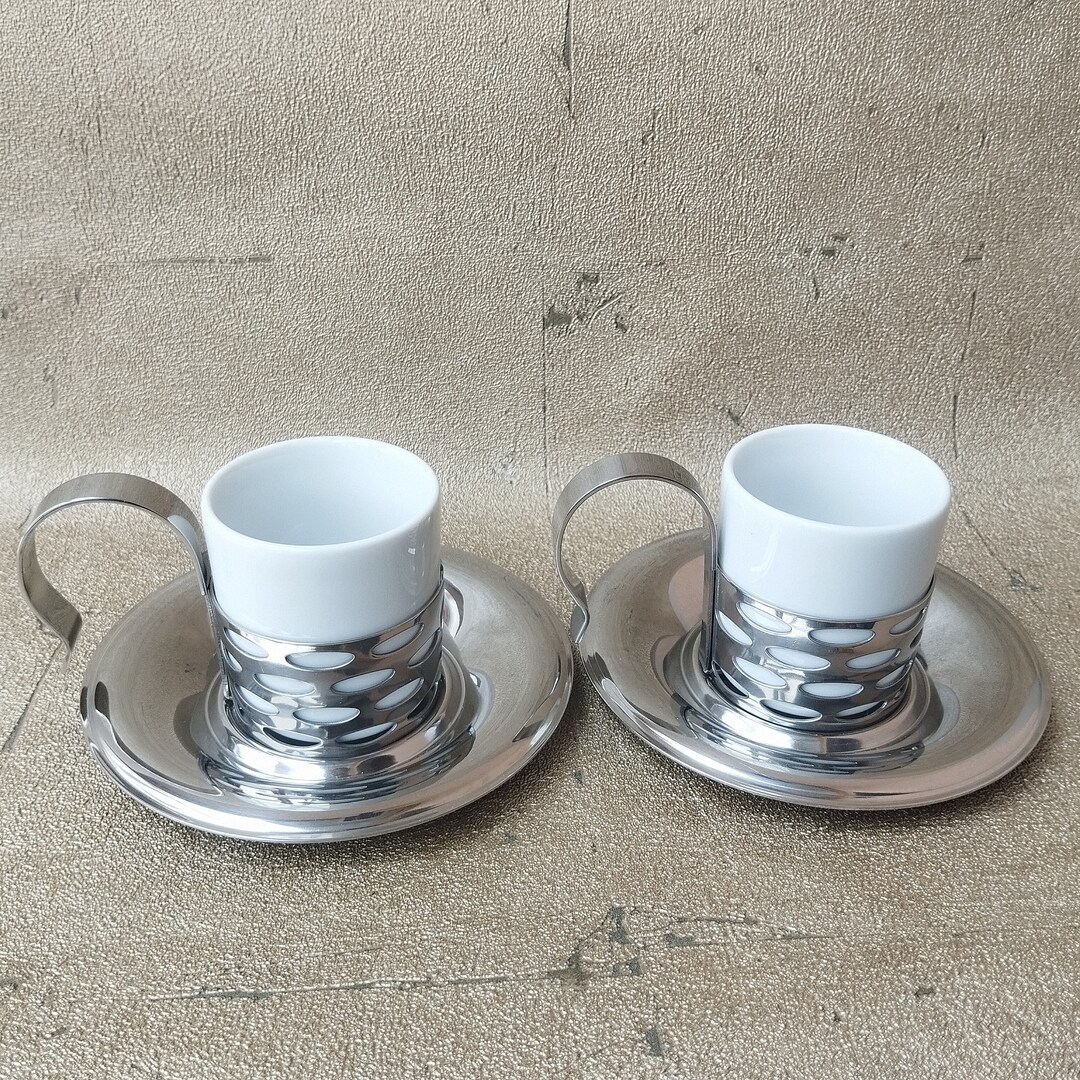 2 Sets WMF Vintage 1990s Memphis Style Holder Porcelain Espresso Mugs+ ...